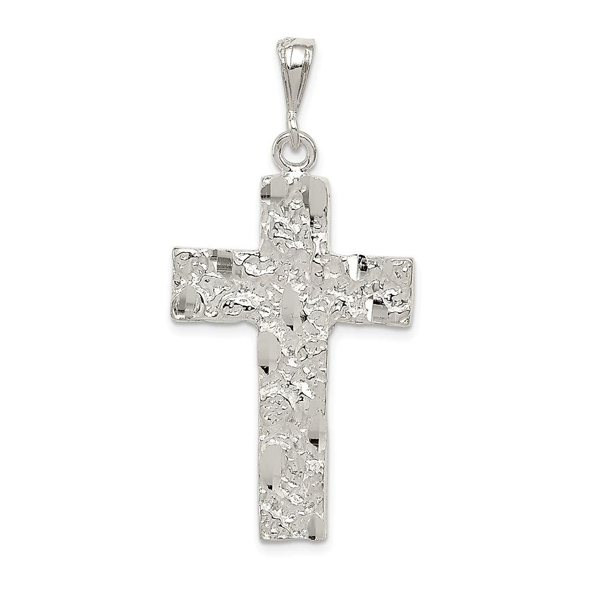 Solid 925 Sterling Silver Nugget Cross Pendant Charm - 53mm x 27mm