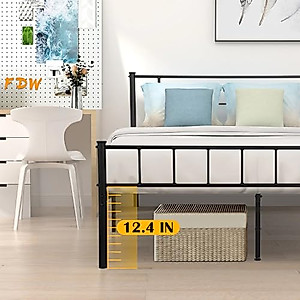 PayLessHere 14 Inch High Metal Platform Bed Frame with Headboard Maximum Storage Space Under The Heavy Duty Bed Frame No Box Spring Needed Noise-Free Easy Assembly,Queen