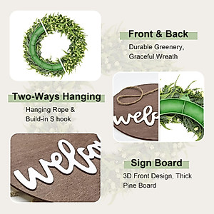 18'' Wreath for Front Door Artificial Spring Wreath for Wall with Green Leaves Porch Farmhouse Patio Garden Festival Celebration Window Party Decor Home Décor