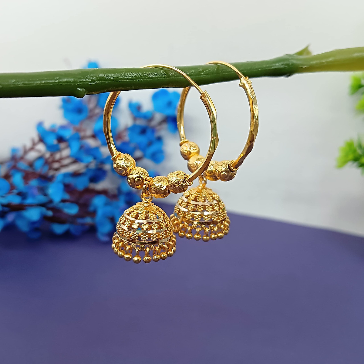 Efulgenz Gold Tone Jhumka Jhumki Hoop Earrings Indian Earrings for Women Traditional Bollywood Jhumka Jhumki Dangle Earrings Set for Women Indian Jewelry for Women Earrings