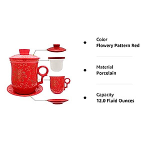 Tea Talent Porcelain Tea Cup with Infuser Lid and Saucer Sets - Chinese Jingdezhen Ceramics Coffee Mug Teacup Loose Leaf Tea Brewing System for Home Office