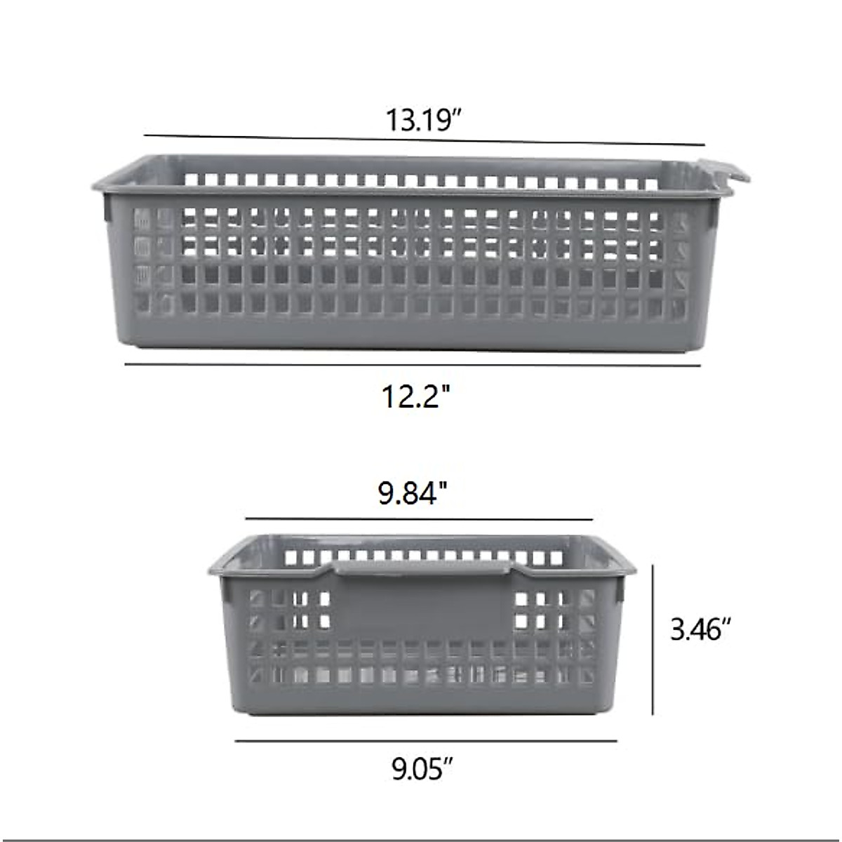 Knifefish 6 Packs Plastic Storage Baskets, Paper Organizer Baskets , Shallow Storage Basket Trays, Grey
