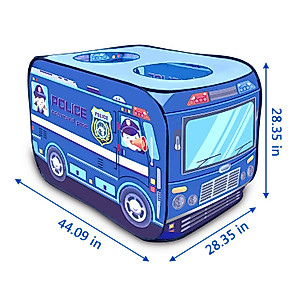 FUN LITTLE TOYS 44"×28" Kids Pop Up Tent with Policeman Costume and Carrying Case, Indoor and Outdoor Police Car Tent for Kids Play Tent Gift for Boys and Girls