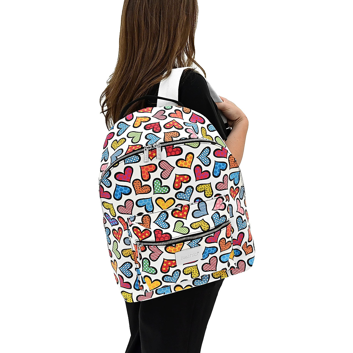 BRITTO Romero Vegan Leather Large Backpack, Hearts