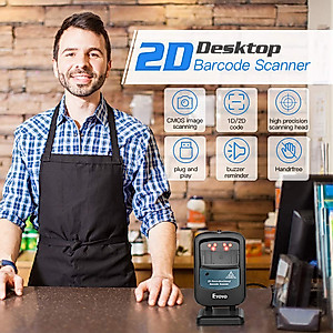 Eyoyo 2D Hands-Free Barcode Scanner, Omnidirectional USB Wired Desktop Barcode Reader 1D 2D PDF417 Data Matrix Bar Code Reader with Automatically Scanning for Retail Store Supermarket Mall Business