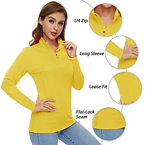 CRYSULLY Women's UPF 50+ Long Sleeve 1/4 Zip Lightweight Pullover Hiking Workout Tops Yellow