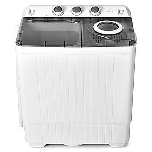 COSTWAY Portable Washing Machine, 2-in-1 Twin Tub 26lbs Capacity Washer(18lbs) and Spinner(8lbs) with Control Knobs, Timer Function, Drain Pump, Compact Laundry washer for Home Apartment RV, Grey