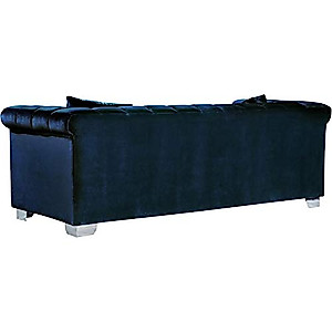 Meridian Furniture Kayla Collection Modern | Contemporary Velvet Upholstered Sofa with Deep Channel Tufting and Custom Chrome Legs, Navy, 90" W x 37" D x 31" H