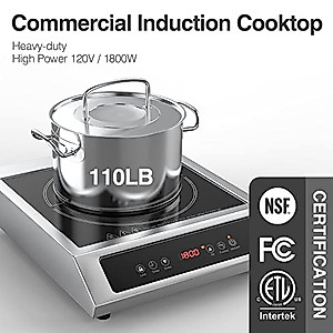 Portable Induction Cooktop, Countertop Burner Induction Hot Plate Electric for Cooking 1800W, 9 Temp Levels, 3 Hours Timer, Auto-Shut-Off, Touch Panel, LED Display, Auto Pot Detection, Child Safety Lock