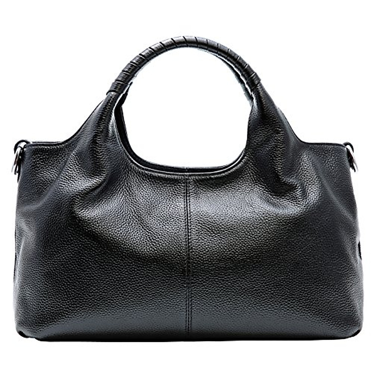 Iswee Womens Genuine Leather Handbags Tote Bag Shoulder Bag Top Handle Satchel Designer Ladies Purse Hobo Crossbody Bags (IR013-Black)