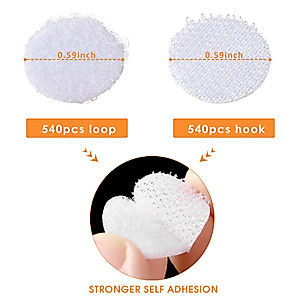 Self Adhesive Dots, 1080pcs (540 Pairs) 0.59” Diameter White Sticky dots, Hook & Loop dots with Strong Adhesive, Sticky Back Tapes 15mm for Classroom, Office, Home
