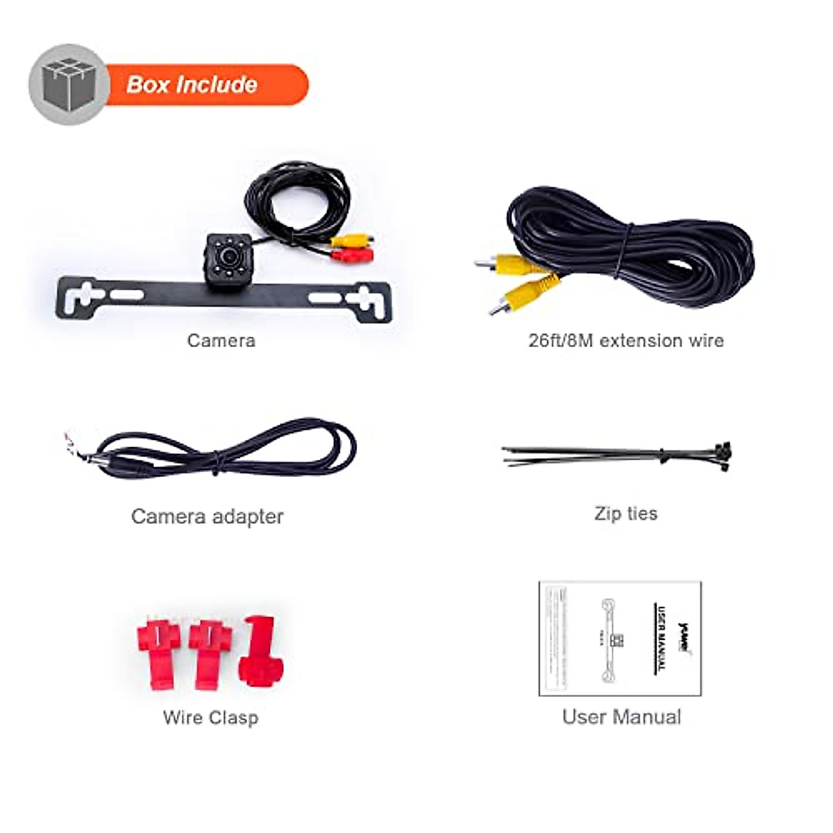 Yuwei Backup Camera CM019, 720P/ CVBS Image Rear View License Plate reversing Camera, 140° Perfect Angle Night Vision IP69k Waterproof for Car, Pickup Truck, Minivan, SUV, Sedans, etc