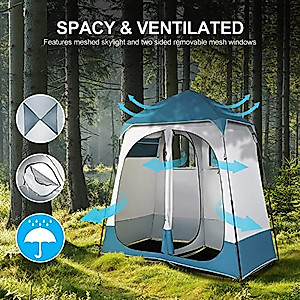 VINGLI 2 Room Shower Tent, 7.5 FT Instant Pop Up Shelter with Carrying Bag, Privacy Changing Room Tent,Perfect for Portable Toilet, Camping, Dressing, Outdoor Indoor, Easy Set Up (Blue)