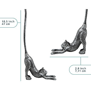 Yoga Cat Decorative Paper Towel Holder or Toilet Paper Holder by Comfify - Adorable Downward Dog Pose Kitty- Cast Iron Paper Towel Stand - Antiqued Cast Iron White Color - 19" - Silver with Black