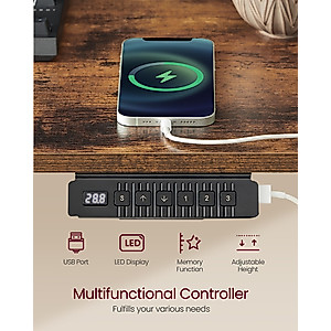 VASAGLE Electric Standing Desk with Drawers, Sit Stand Desk with Built-in Power Strip, Adjustable Height, 23.6 x 47.2 Inches, 2 Hooks, Memory Function, for Home Office, Rustic Brown ULSD182X21