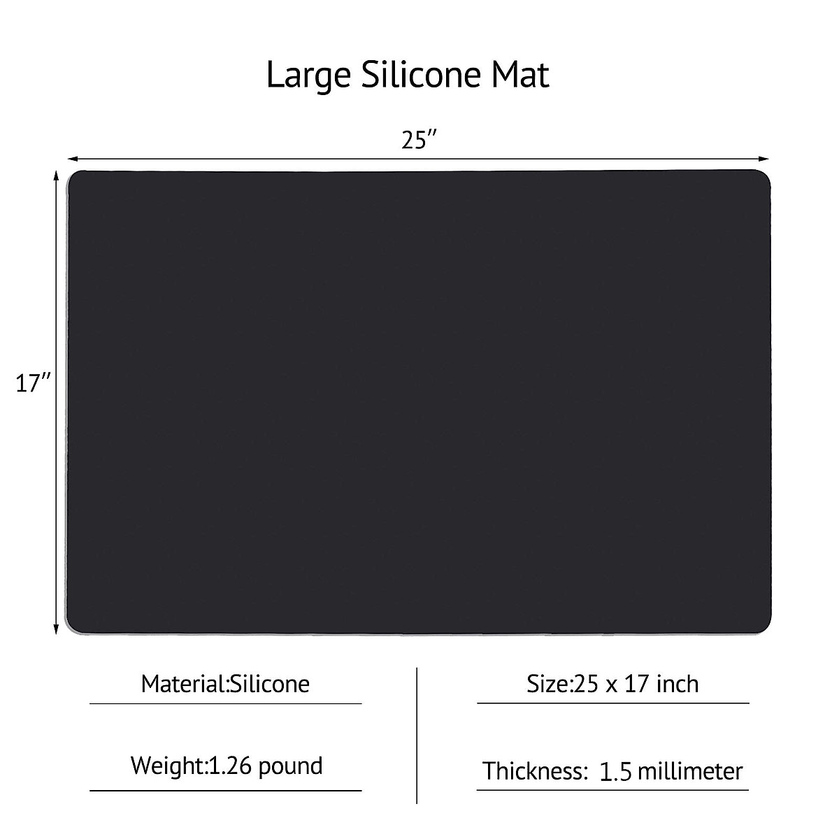 Gartful Silicone Mats for Kitchen Counter, Thicker 0.06", 25 x 17 inches Multipurpose Table Mat, Silicone Pad Desk Work Mat, Nonstick Nonskid Heat-Resistant Pad, Placemat, Black