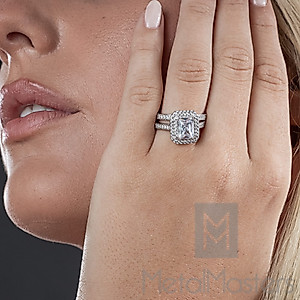 2 Carat Emerald Cut Sterling Silver and Cubic Zirconia Wedding Ring Engagement Band, Bridal Set