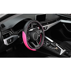 LABBYWAY Microfiber Leather Auto Car Steering Wheel Cover, Universal Fit 15 Inch Anti-Slip Wheel Protector, Pink