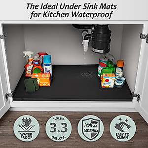 LochCraft Under Sink Mats for Kitchen Waterproof (31x22) Silicone Undersink Liner for Organizing and Waterproofing - Ideal for The Kitchen, Bathroom, and Laundry Room, Fits 33 Inch Cabinet (Black)