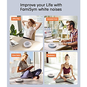 FamiSym White Noise Sound Machine,28 Soothing Natural Sounds 32 Level Volume 3 Timer Memory Function,Rechargeable Battery,Sleep Sound Machine for Baby Kids Adults