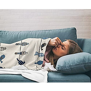 Throw Blanket- Vintage Buffalo Plaid Flowers Birds Soft Warm Plush Fleece Bed Throw,50x60In Flannel Blankets Wild Animals Black Line Bedding Throws for Women/Men Bedroom Living Room Cotton Linen