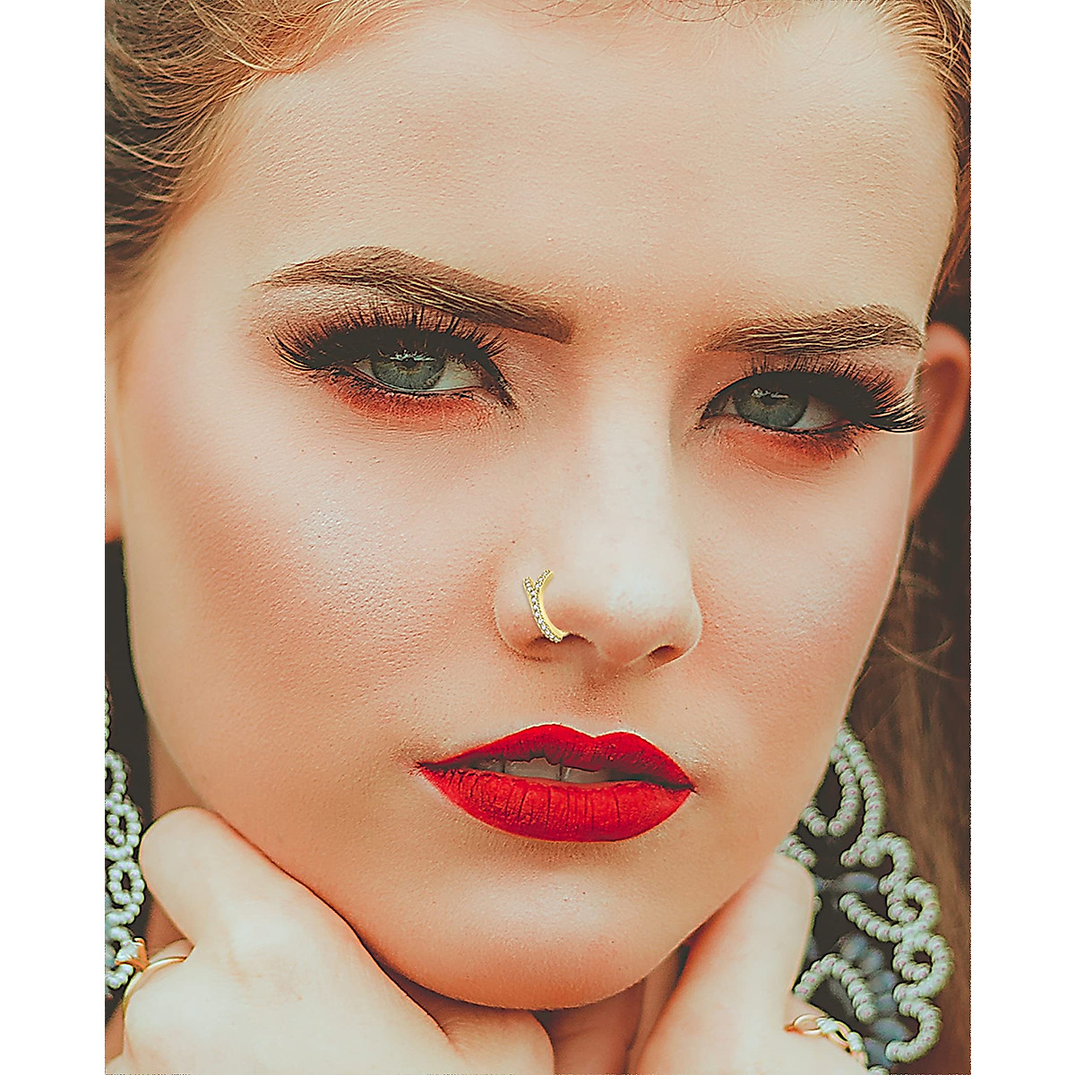 Akeoqi 12Pcs Nose Ring Hoop Cartilage Earring Cute Leaf Star CZ Butterfly Paved Nose Piercing Jewelry 20G for Women men Gold Tone