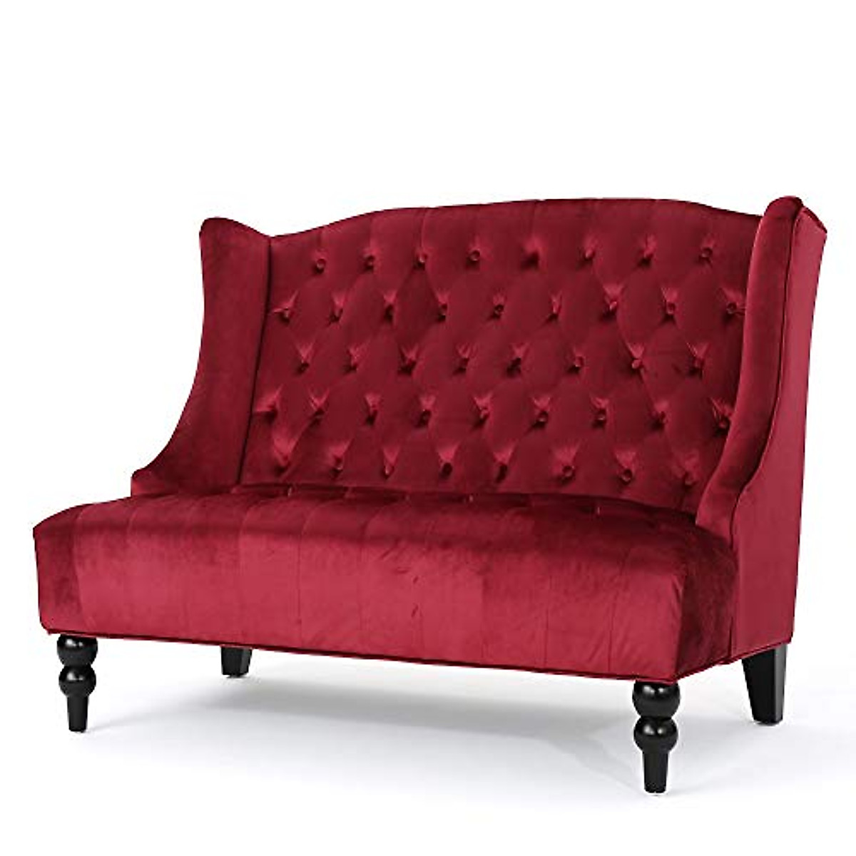 Contemporary Home Living 50.25" Wine Red and Brown Traditional Button Tufted Winged Loveseat