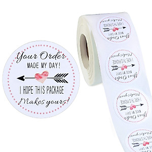 500 Pieces Your Order Made My Day Stickers Decorative Business Stickers Thank You Stickers Self-Adhesive Round Circle Thank You Label for Envelope Bag Seals Party Supplies (Red, 3.8 cm/ 1.5 Inch)
