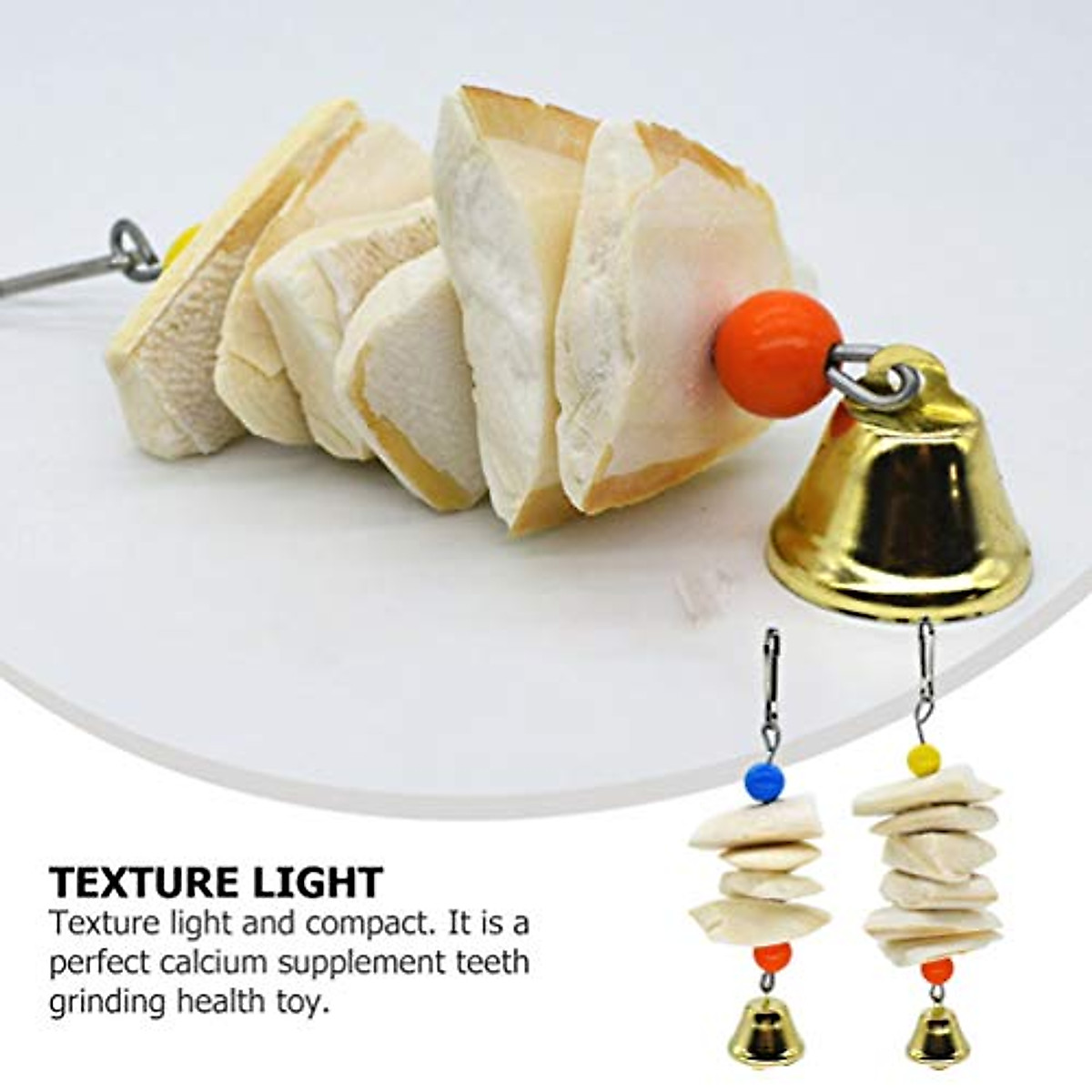 TEHAUX Cuttlebone Toys for Birds- 2 Pack Parrot Toys Chewing Bird Toy Cuttlebone Beak Grinding Cage Hanging Bell Toys for African Greys Amazon Conure Eclectus Budgies Parakeet Cockatiel, 2 Pack