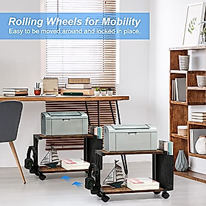 melos Printer Cart, 2-Tier Printer Stand with Storage, Mobile Printer Stand Shelf with Wheels, Under Desk Printer Stand for Fax Machine, Copier, Scanner, Printer, Scanner