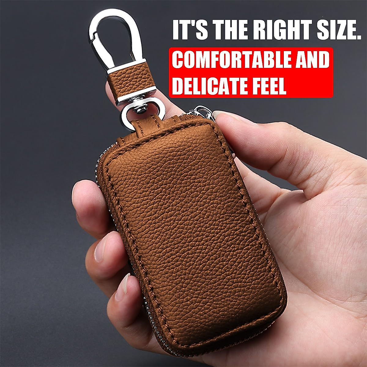 BESULEN Car Key Case Holder, Leather Car Key Chain Bag Car Remote Key Fob Holder, Auto Smart Key Fob Case Key Pouch with Keychain, Keychain Protector Case Car Accessories (Brown)