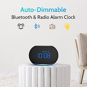 REACHER Digital Alarm Clock Bluetooth Speaker with FM Radio, Auto-Dimmable, 7 Wake Up Sounds, Gradient Light, 30-Level Volume, Memory Function, Bedroom/Office Clock Radio for Kids Adults Seniors