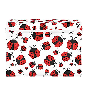 Krafig Animal Cute Ladybug Decorative Storage Box with Lid Large Bins Baskets Foldable Cube Organizer Collapsible Containers for Organizing, Toy, Home, Shelf, Closet