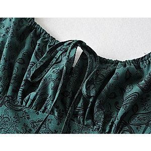 Omoone Womens Floral Dress Low-Cut Square Neck Spaghetti Strap Tie Bodycorn 90s Y2k Sun Dresses (01Green, Medium)