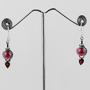 Natural Red Garnet Brilliant Cut Pear Gemstone Earrings 925 Sterling Silver Filigree Dangle Earrings Women Bohemian Handmade Jewelry Birthstone Elegant Minimalist Bridal Earring Mothers Day Gift