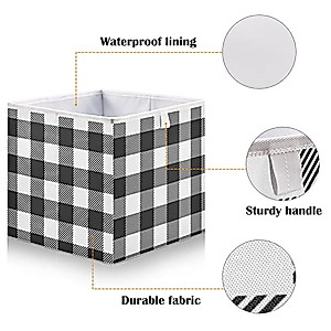 KFBE Black and White Buffalo Check Foldable Storage Cubes Closet Organizer Baskets Bins for Clothes, Socks Clothing Book Toy 20805711, 15.75x10.63x6.96in