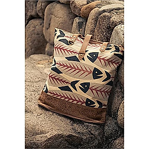 ANNGOTI Canvas & Cowhide Tote Bag for Women, Vintage Style Handmade Print Handbag with Zipper Top & Internal Pockets