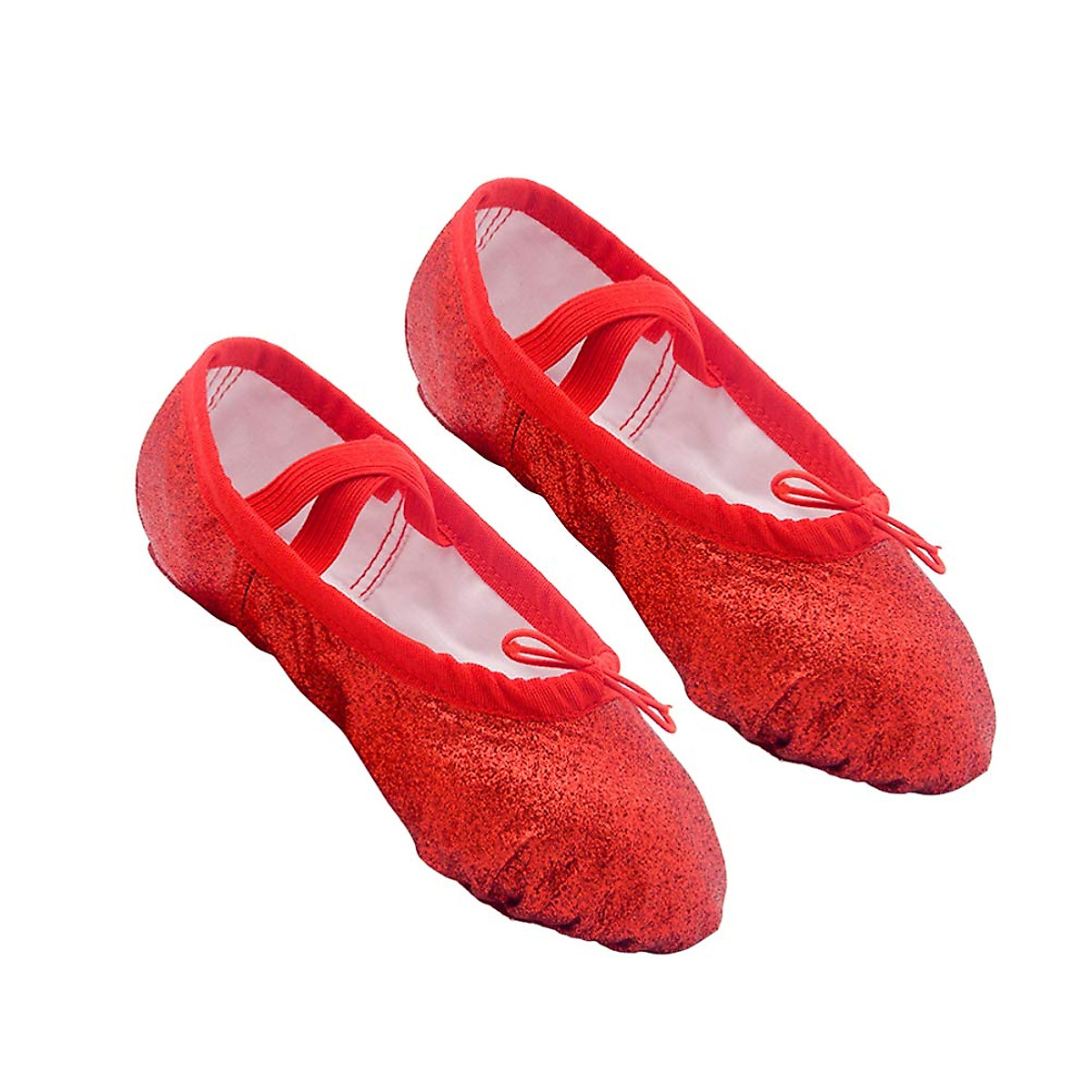 1 Pair Canvas Dance Shoes Shiny Yoga Shoe Full Sole Yoga Shoes Girl Ballet Flats Shoes Kids Glitter Gym Shoes Yoga Flats Sneaker Slippers Dancing Shoes Soles Toddler Foldable Red