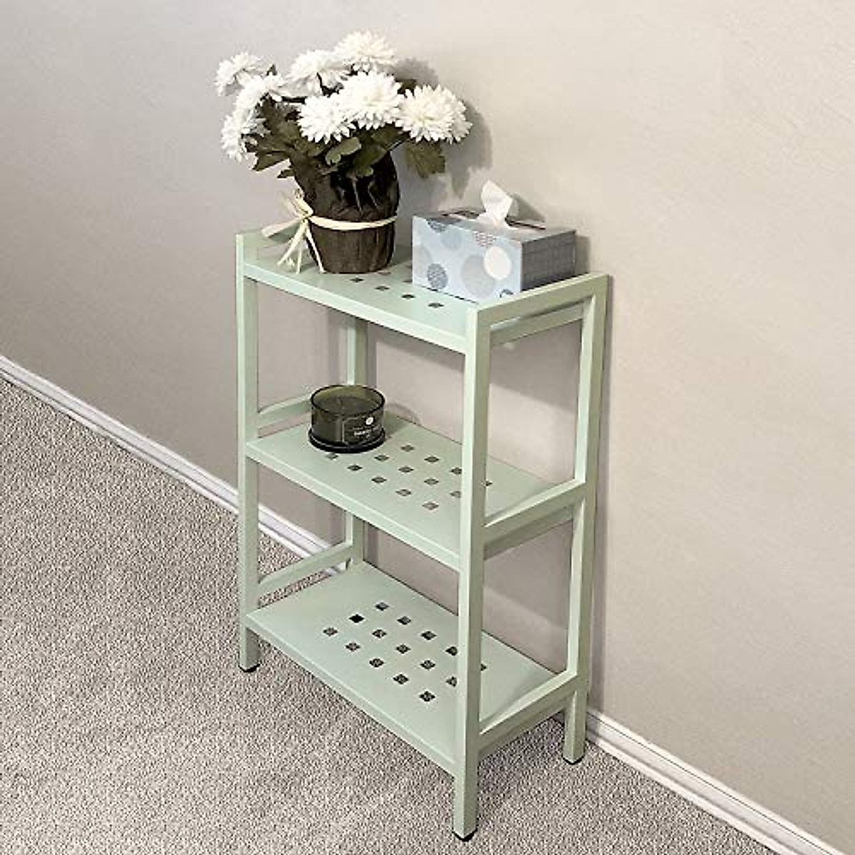 Anthology Spa Asta 3-Tier Free Standing Rectangular Bathroom Utility Storage Shelf Rack, Powder-Coated Metal Storage Shelf Stand, B301 (Light Sage), 22 inch W x 11 inch D x 35 inch H