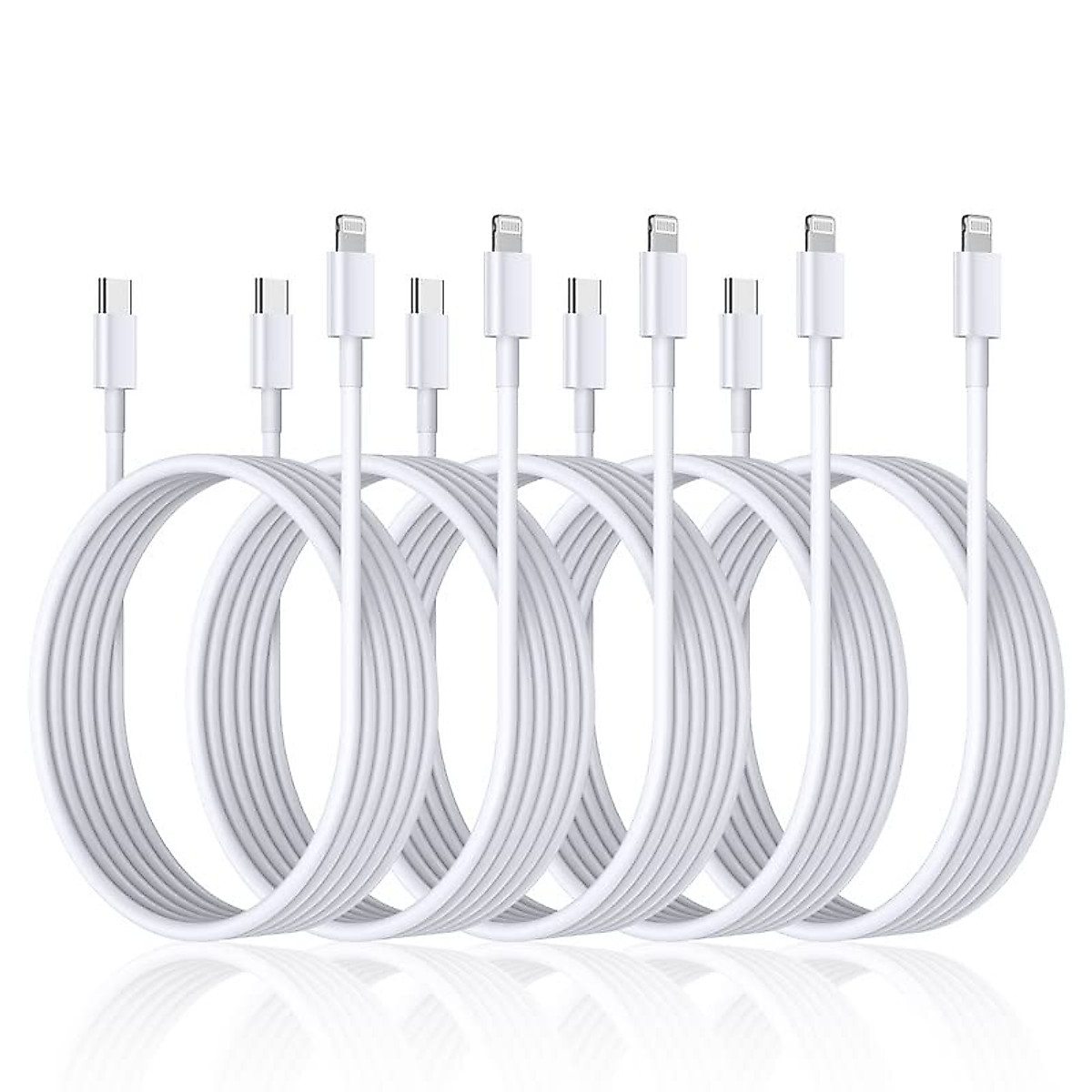 5Pack 10ft Apple MFi Certified USB-C to Lightning Cables for Fast Charging