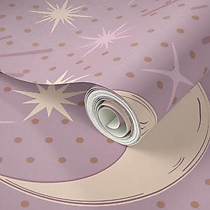 Peel & Stick Wallpaper Swatch - Purple Suns Boho Stars Mauve Celestial Moon Sky Custom Removable Wallpaper by Spoonflower