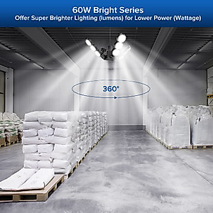 SANSI LED Garage Light, 60W (480W Equivalent) LED Shop Light 6000lm 5000K Daylight Super Bright E26 LED Garage Ceiling Lights with 4 Adjustable Panels for Garage, Warehouse, Basement, 5 Years Warranty