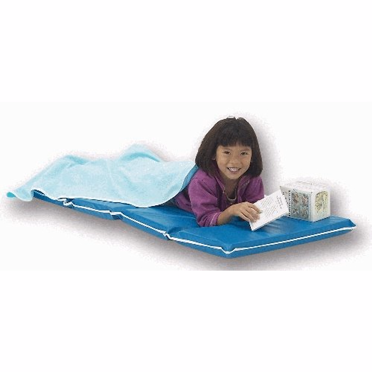 KinderMat, Jr. Daydreamer 2" Thick Rest Mat, 4-Section Rest Mat, 44" x 19" x 2", Blue/Teal with Grey Binding, Great for School, Daycare, Travel, and Home, Made in The USA