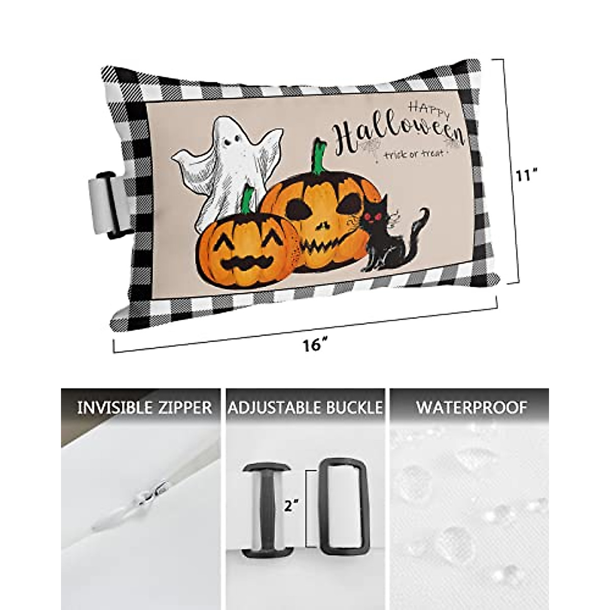 Recliner Head Pillow Ledge Loungers Chair Pillows with Insert Trick or Treat Pumpkin Ghost Black Cat Lumbar Pillow with Adjustable Strap Outdoor Waterproof Patio Pillows for Beach Pool Chair, 2 PCS