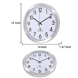 Vigorwise Atomic Analog Wall Clock, 14 Inch Radio Controlled Sets Automatically Wall Clock, Aluminum Frame Wall Clock Decorative for Home Kitchen Living Room Bedroom Office School