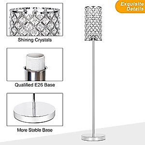 Crystal Floor Lamp, Modern Standing Lamp with Elegant Shade, LED Floor Lamp with On/Off Foot Switch, Silver Finish Tall Pole Lamp Accent Light for Living Room, Girl Bedroom, Dresser, Office (E26 Base)