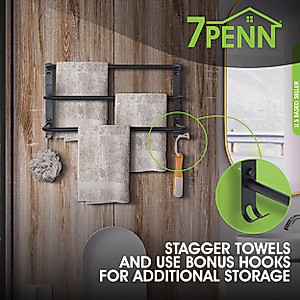7Penn Bath Towel Bar - Stainless Steel Matte Black 3-Tiered Ladder Wall Mounted Bathroom Towel Rack with Hanging Hooks