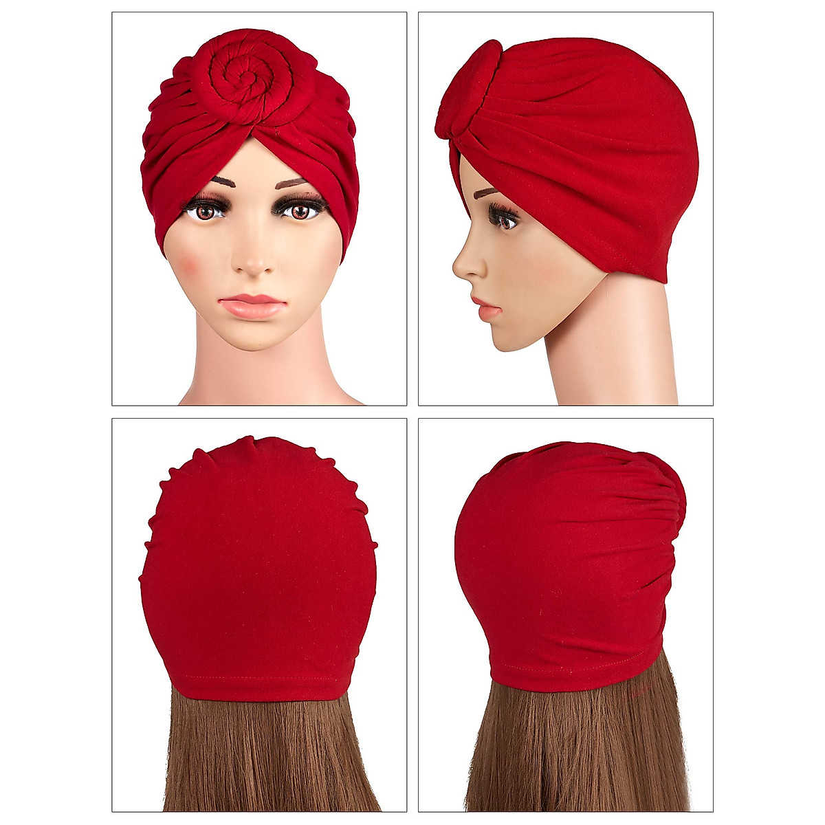 SATINIOR 9 Pieces Women Knotted Turban Hat African Turban Beanie Pre-Tied Bonnet Cap Headwrap Multicolor