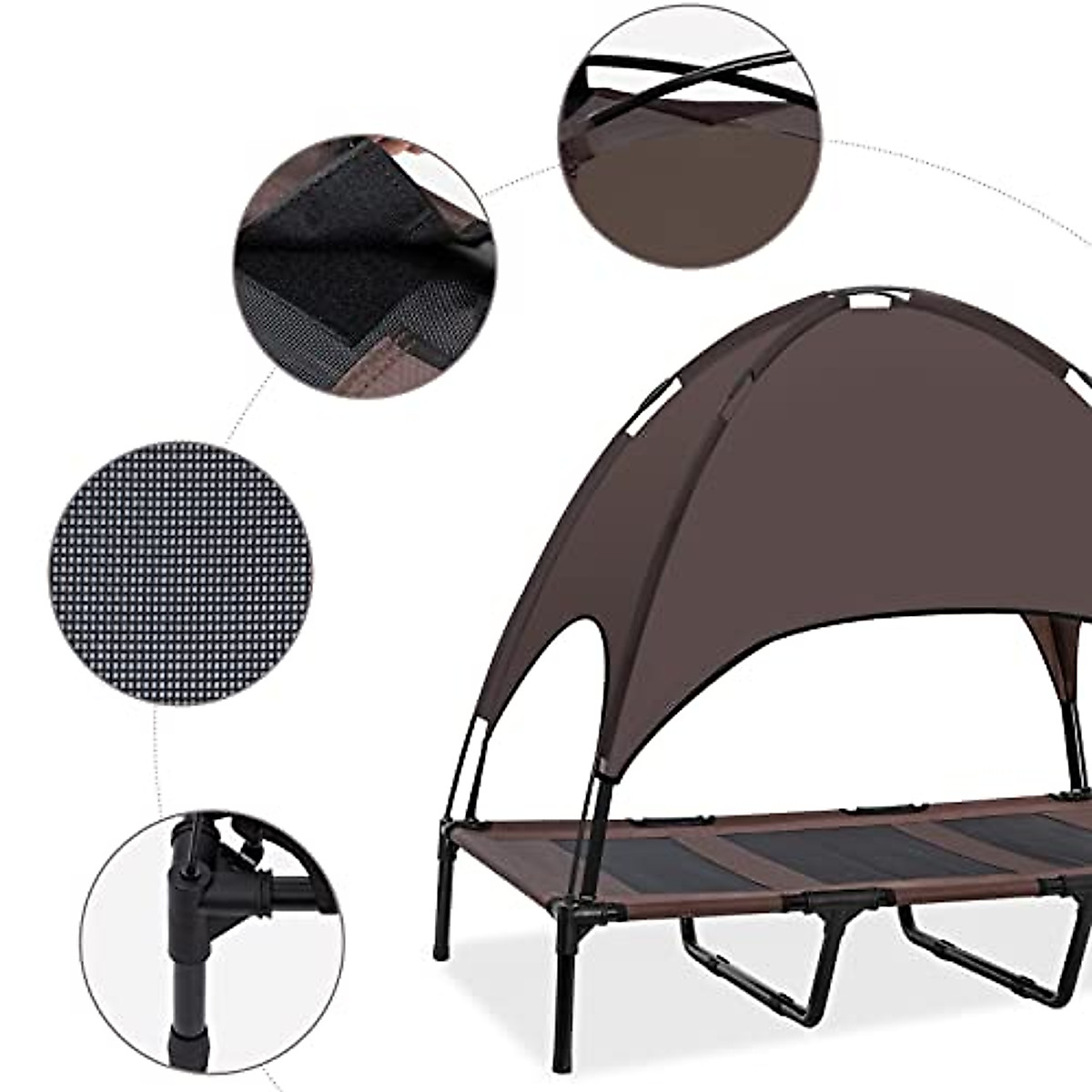 Heeyoo 48 Inches Extra Large Elevated Dog Bed with Canopy, Portable Indoor Outdoor Pet Cot with Removable Canopy Shade Tent for Dogs and Cats, Brown