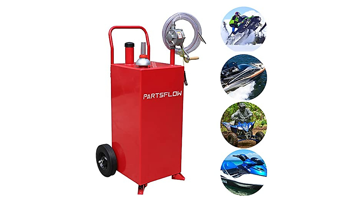 PartsFlow 30 Gallon Gas Caddy - Portable Fuel Tank with Pump & Wheels